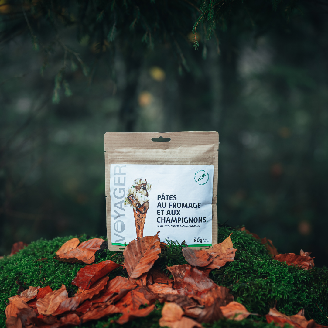 Repas végétarien lyophilisé | Pâtes au fromage et aux champignons – Voyager
